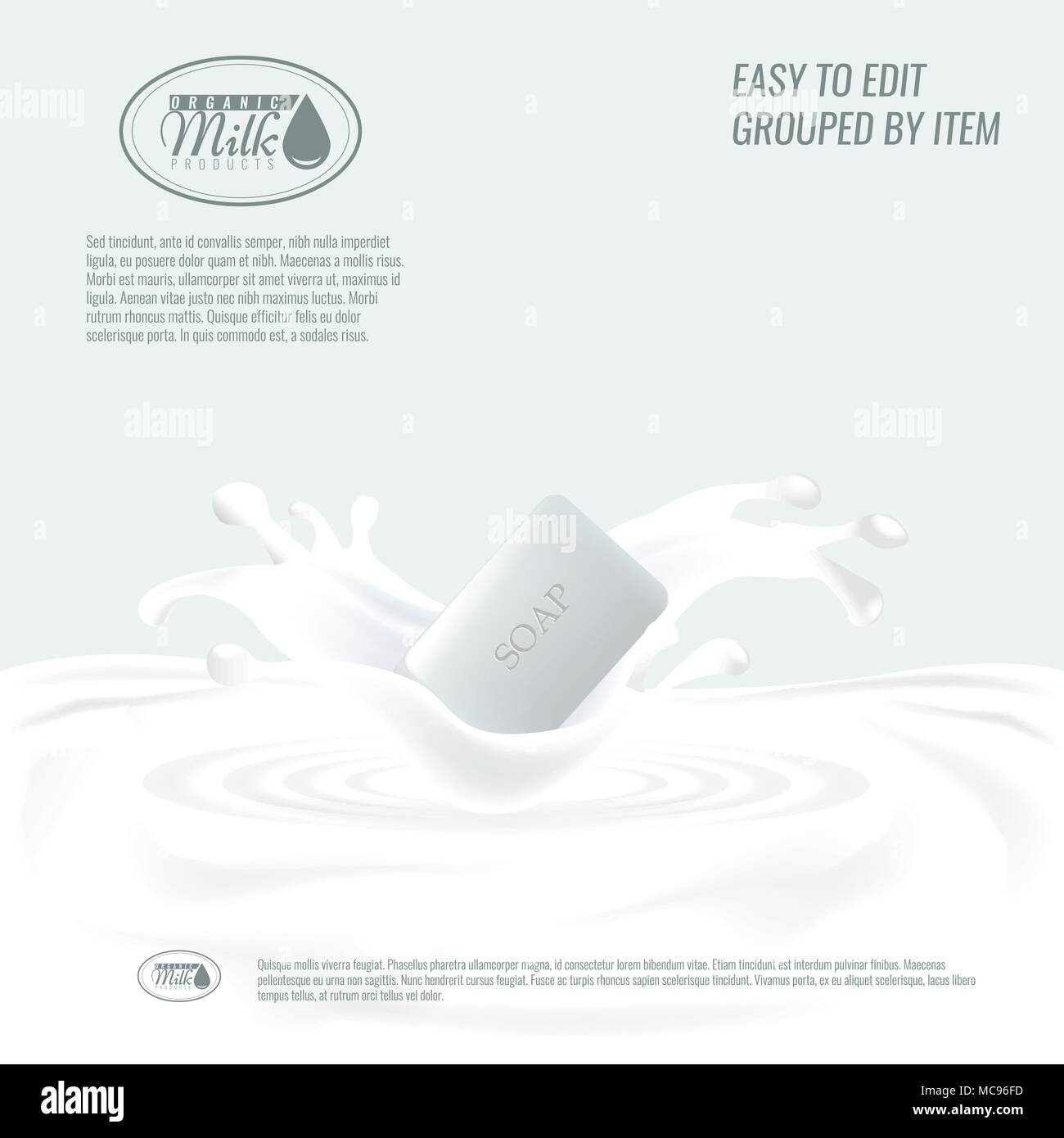 Vector Soap with milk splash. Soap advertisement design or banner ...