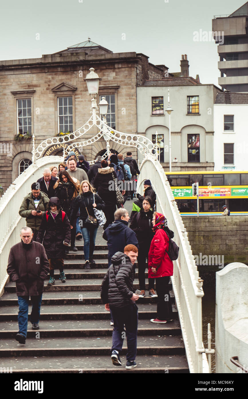 April 12th, 2018, Dublin Ireland - The Ha'penny Bridge, officially the ...
