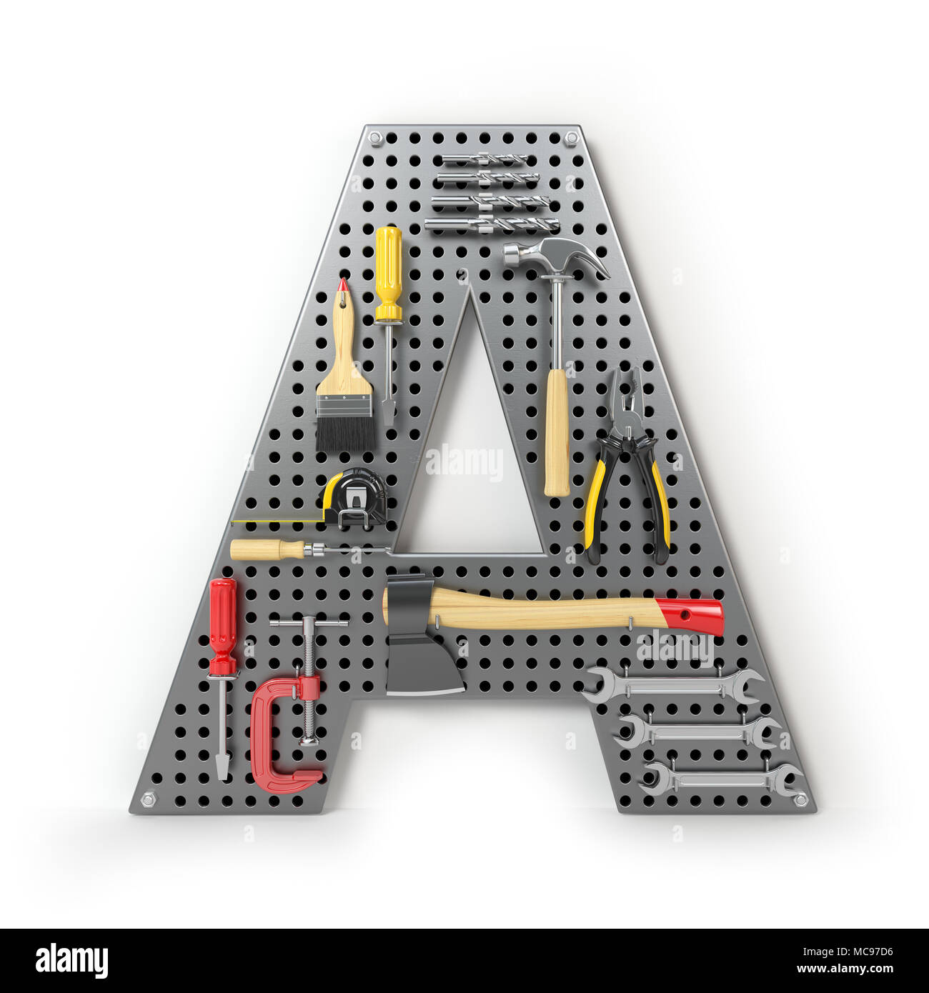 Letter A. Alphabet from the tools on the metal pegboard isolated on ...