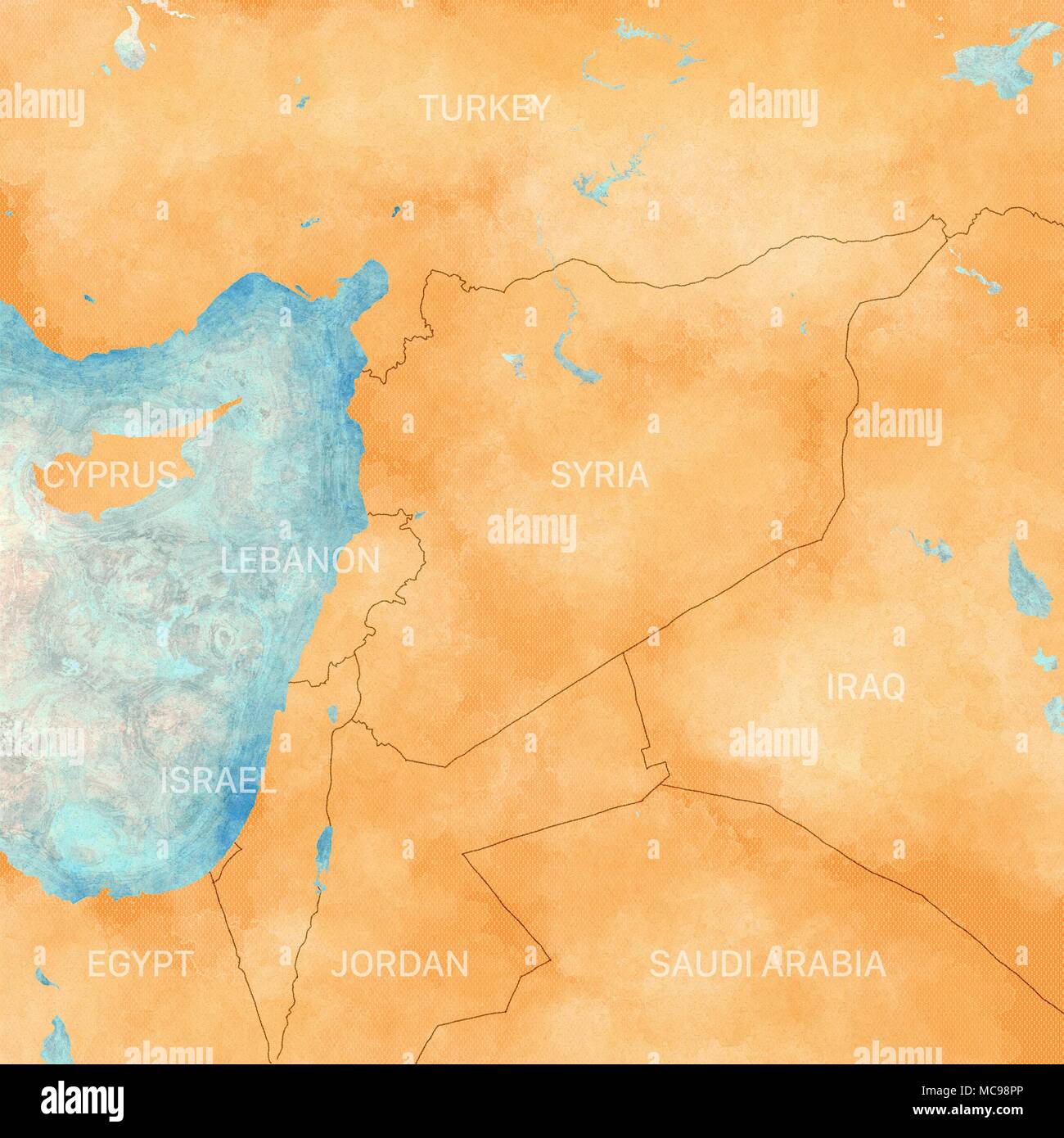 Map of Syria and borders, physical map Middle East, Arabian Peninsula ...