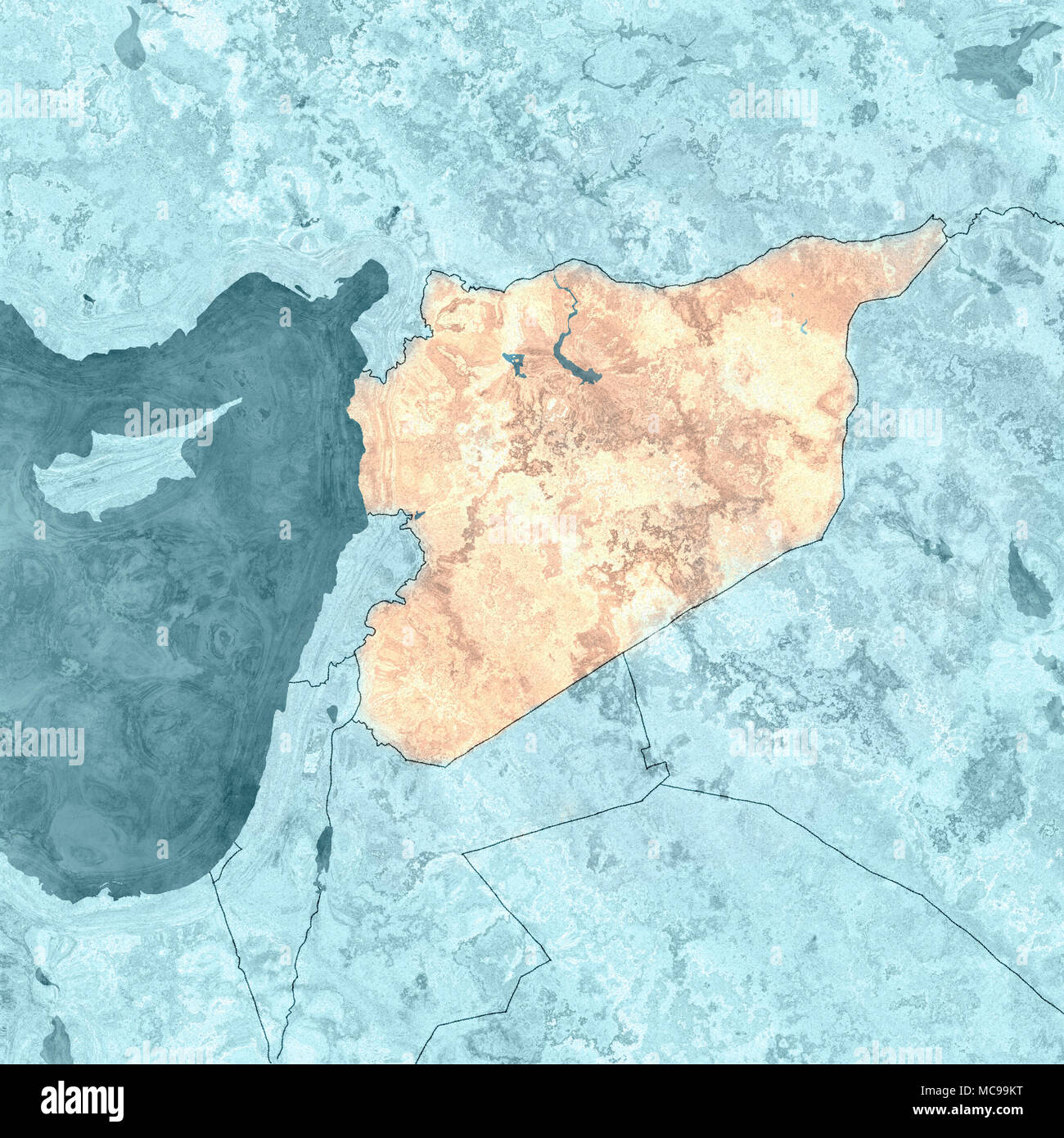 Map of Syria and borders, physical map Middle East, Arabian Peninsula ...