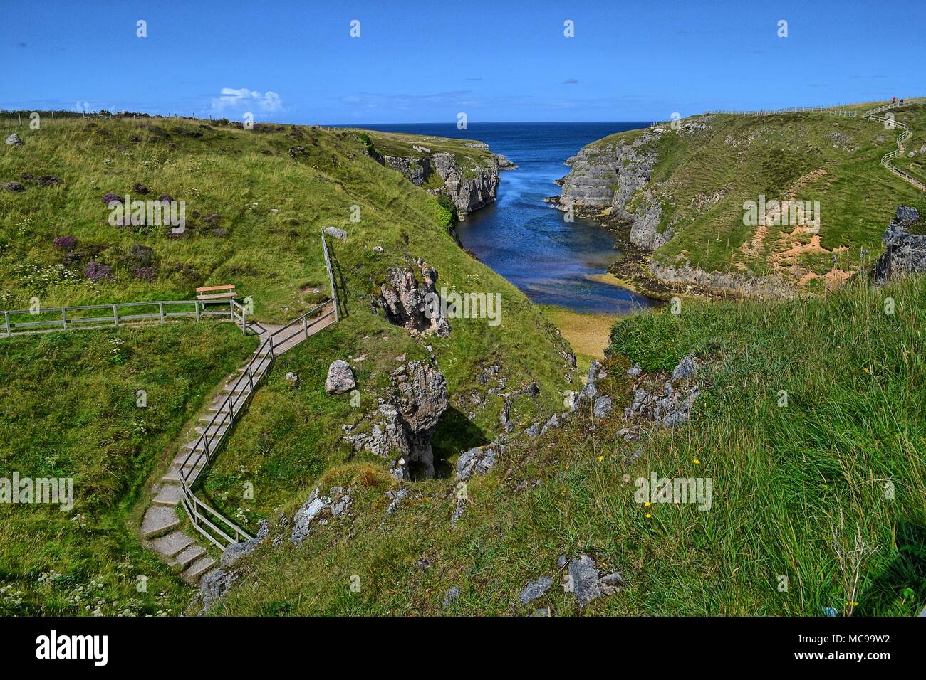 Walkway down to Smoo Cave Durness, Scottish Highlands, UK Stock Photo ...