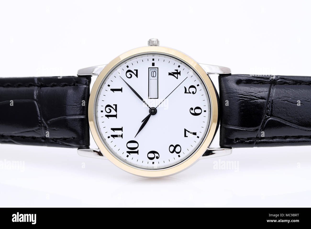 wrist watch with leather strap on white background Stock Photo - Alamy