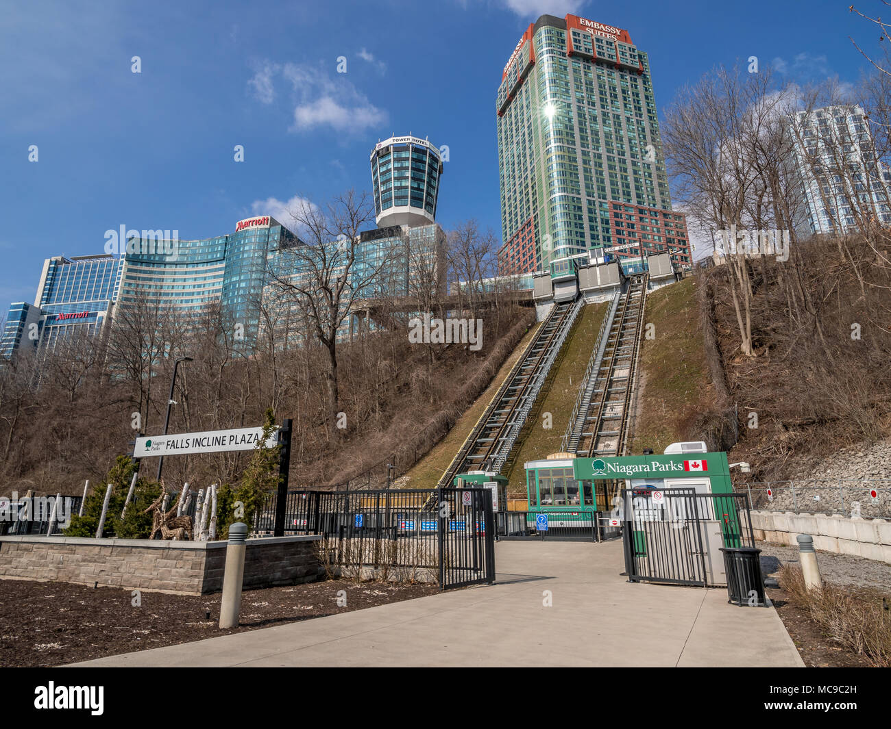 View of the Falls Incline Railway and some luxurious hotels next to ...