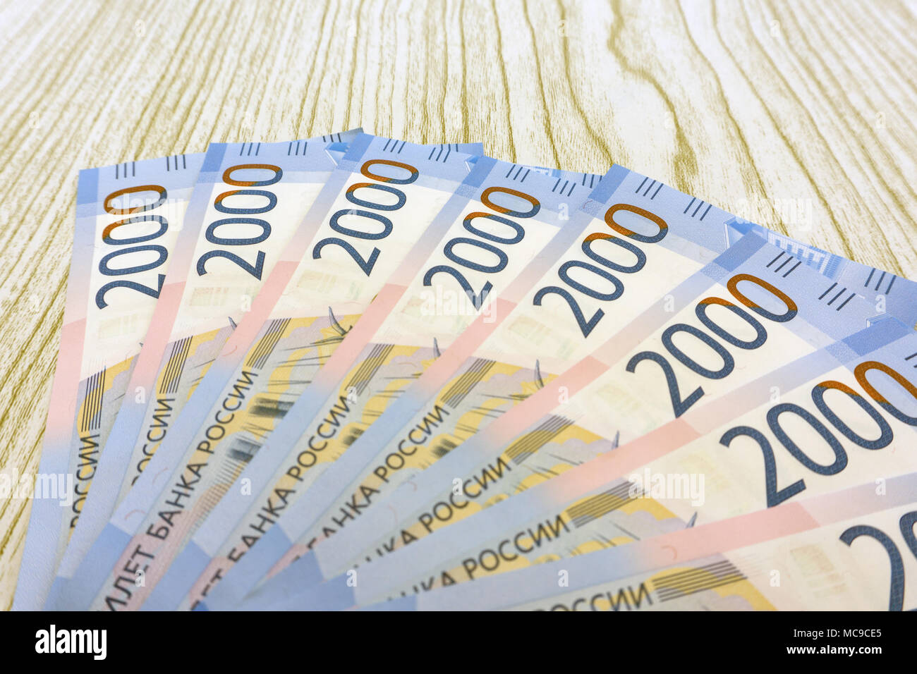 Russian money background. New 2000 and 200 rubles, old banknotes in ...