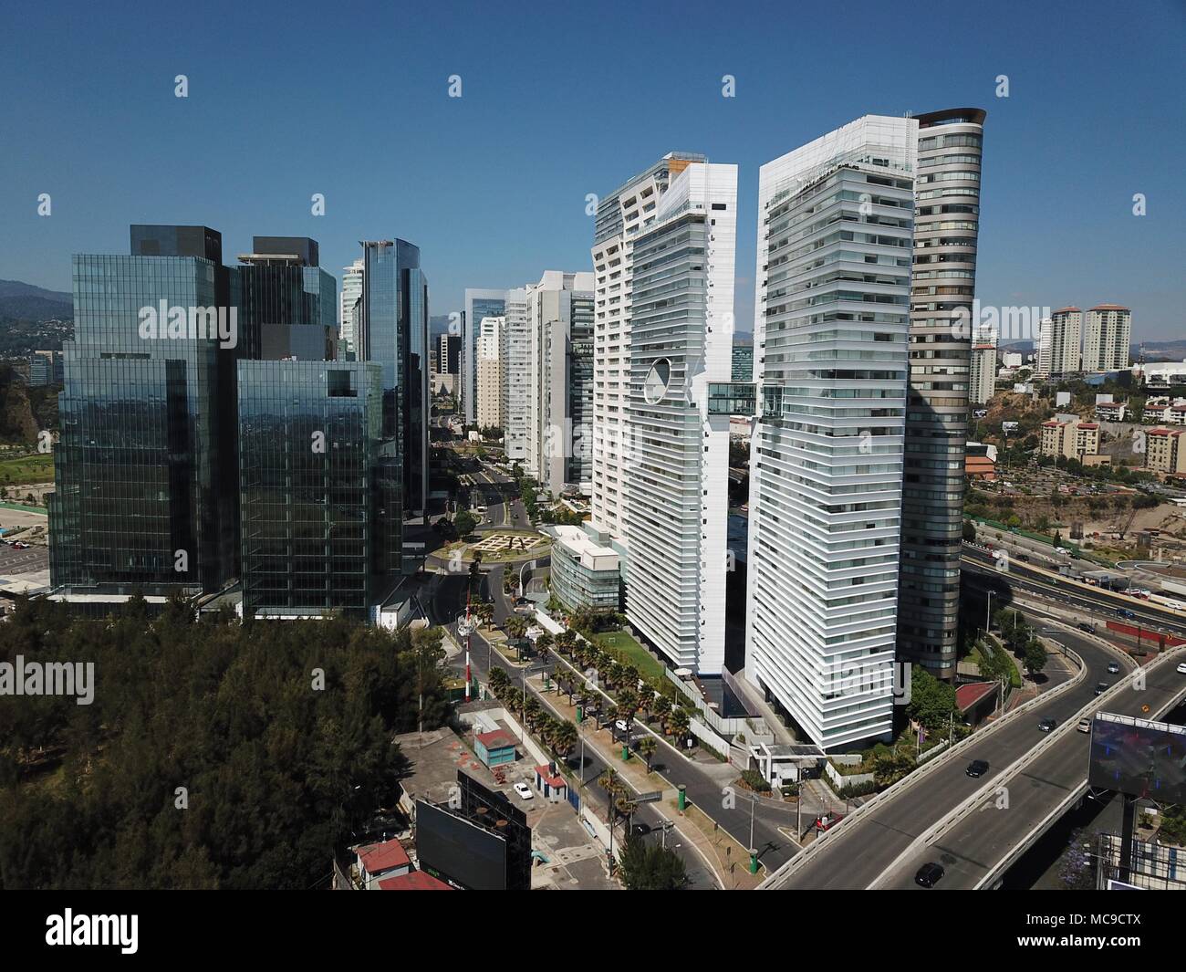 Skyscrapers at Mexico City around Reform Avenue with blue sky Stock ...