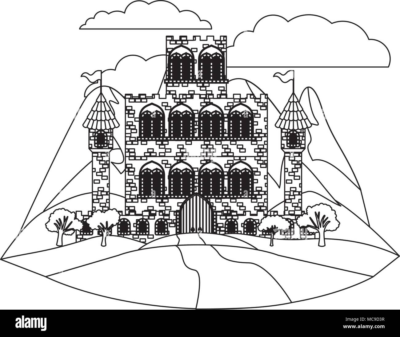 Fairytale castle and mountains Stock Vector Images - Alamy