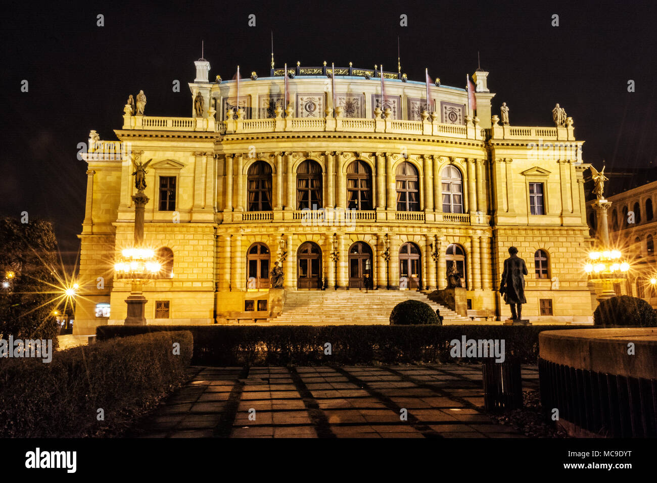Rudolfinum - Czech philharmonic in Prague, Czech republic. Night scene ...