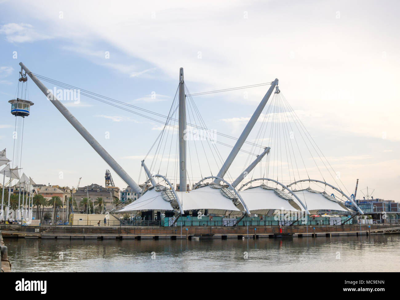Tensile structure in ancient harbor of Genoa, (Genova), Italy Stock ...