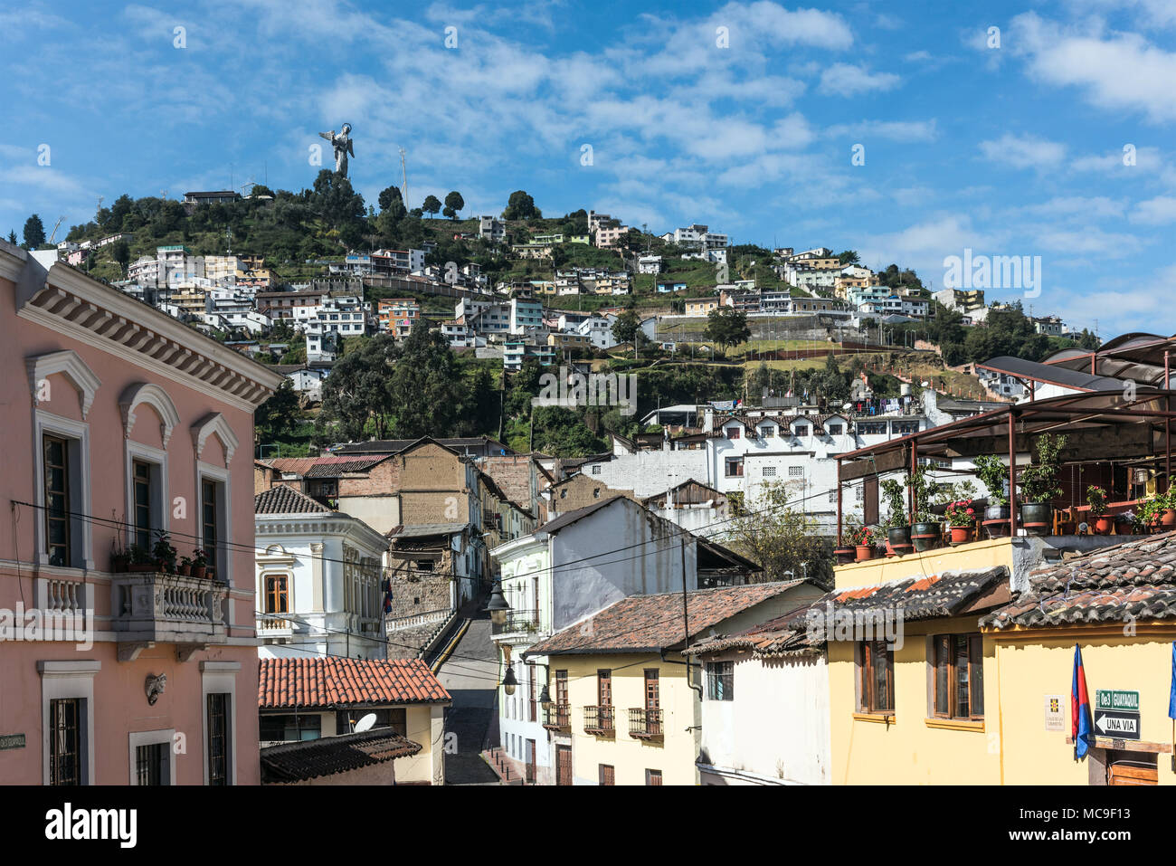 Historical center of old town Quito in northern Ecuador in the Andes ...