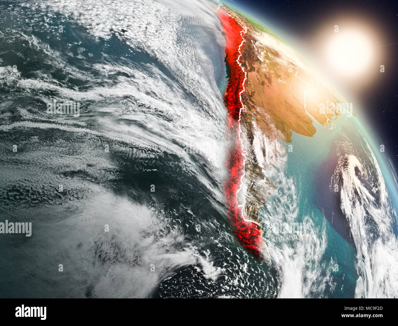 Sunset above Chile from space on planet Earth with visible country ...