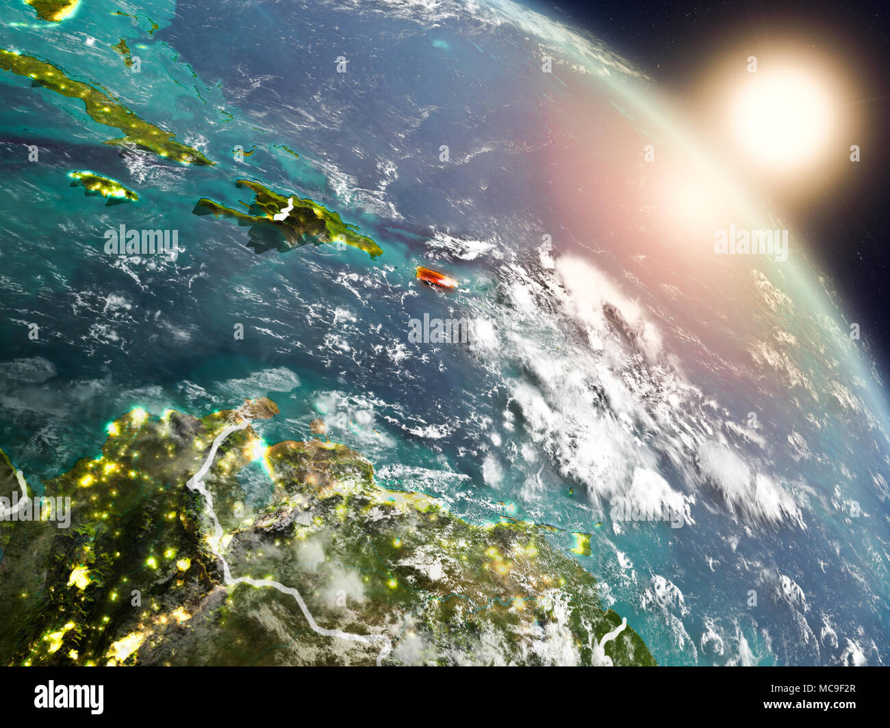 Sunset above Puerto Rico from space on planet Earth with visible ...