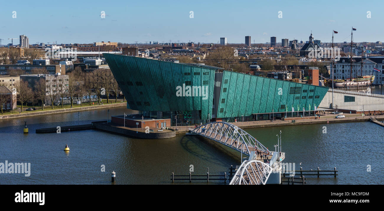 AMSTERDAM, NETHERLANDS - March 20, 2018 : View from the height of the ...