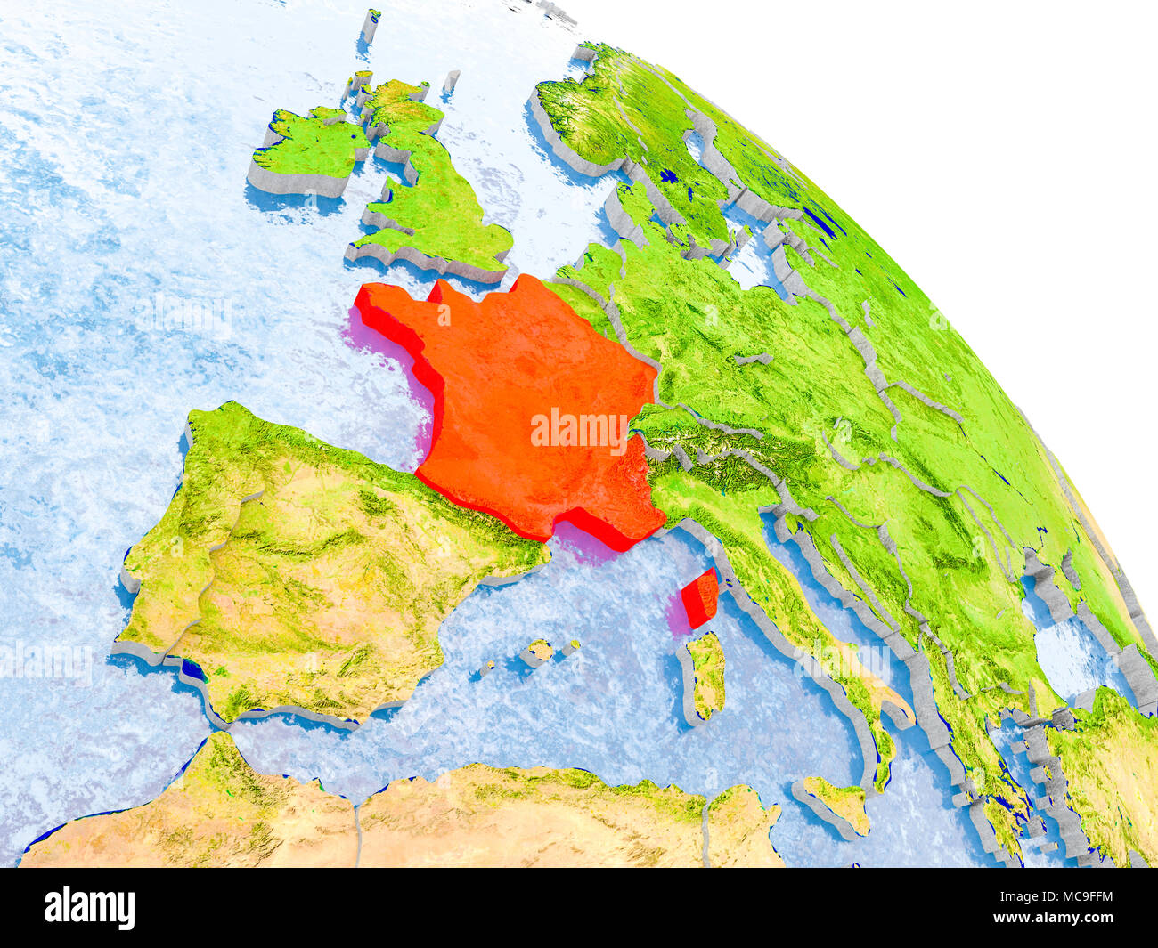 Illustration of France highlighted in red on glob with realistic ...