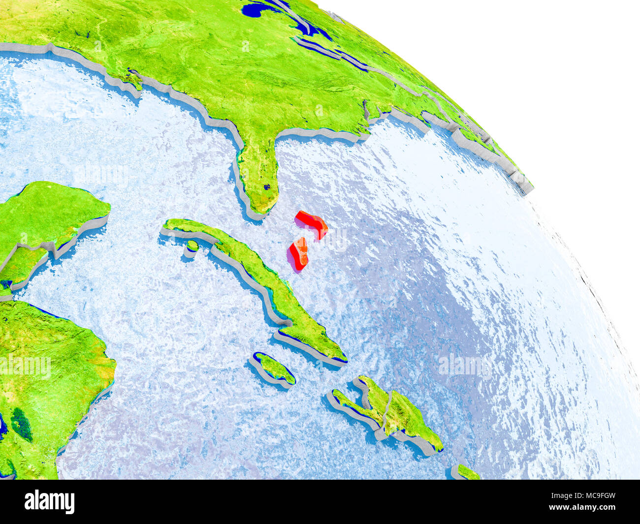 Illustration of Bahamas highlighted in red on glob with realistic ...