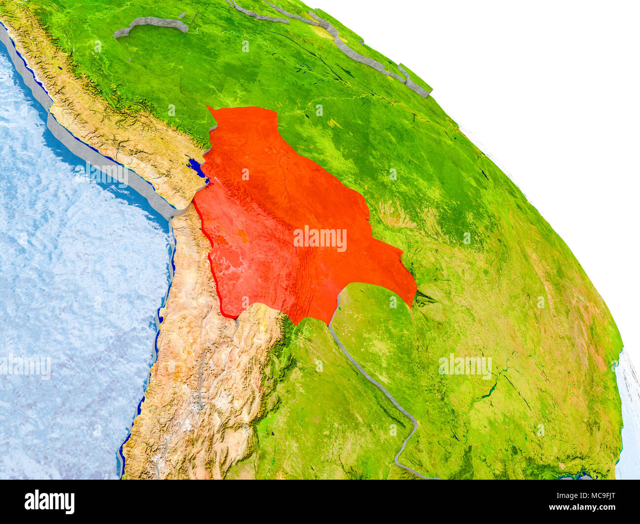 Illustration of Bolivia highlighted in red on glob with realistic ...