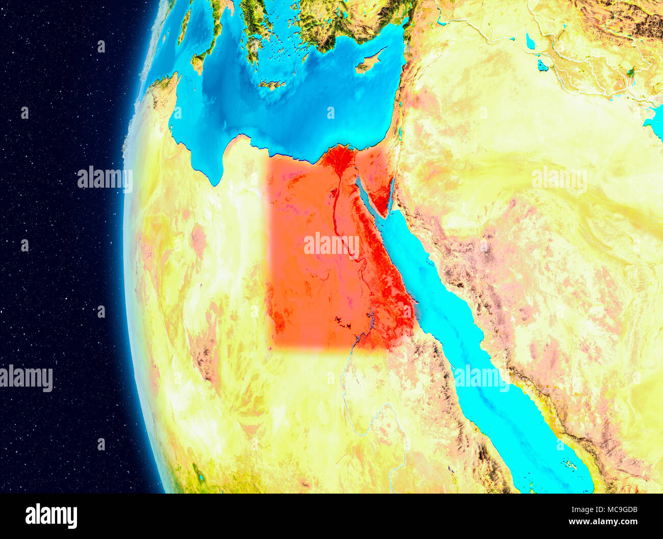 Illustration of Egypt as seen from Earth’s orbit on planet Earth. 3D ...
