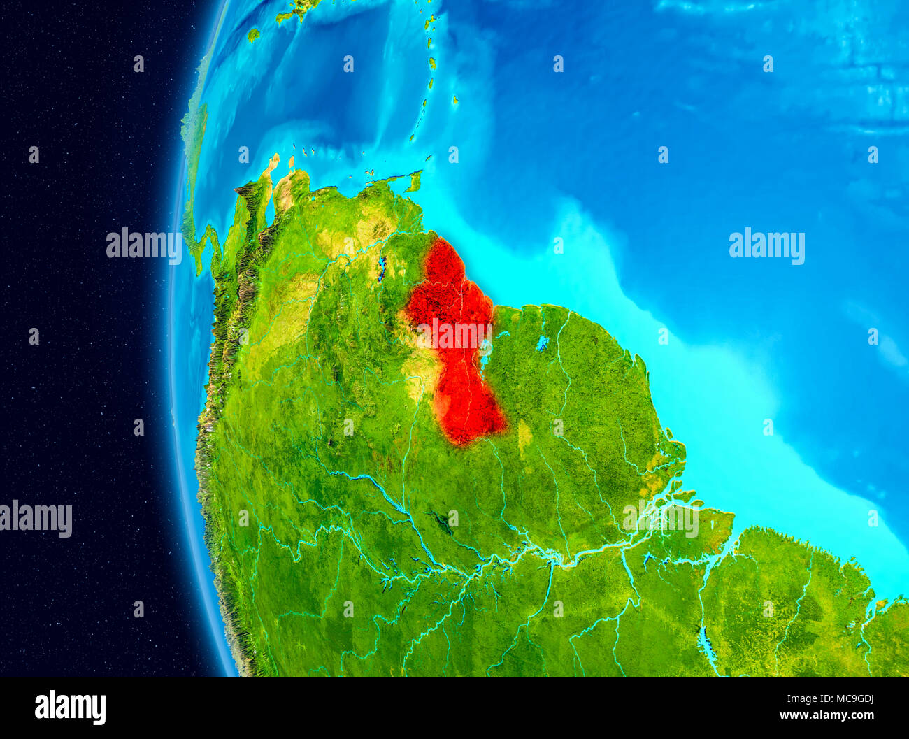 Illustration of Guyana as seen from Earth’s orbit on planet Earth. 3D ...