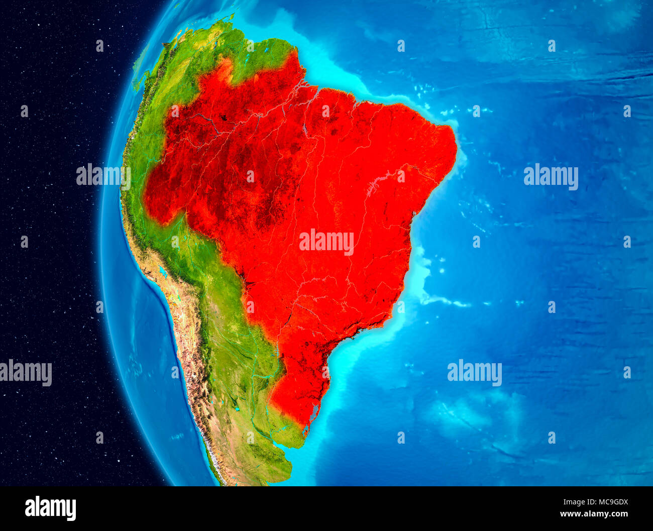 Illustration of Brazil as seen from Earth’s orbit on planet Earth. 3D ...