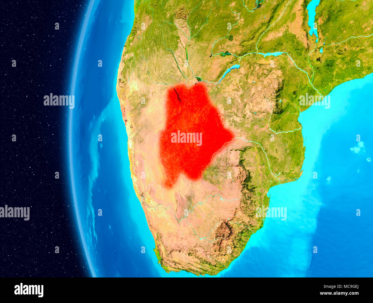 Illustration of Botswana as seen from Earth’s orbit on planet Earth. 3D ...