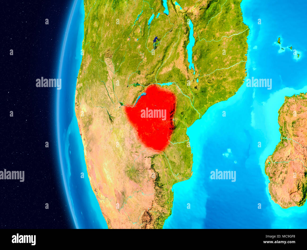 Illustration of Zimbabwe as seen from Earth’s orbit on planet Earth. 3D ...