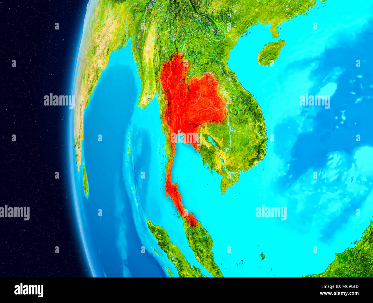 Illustration of Thailand as seen from Earth’s orbit on planet Earth. 3D ...