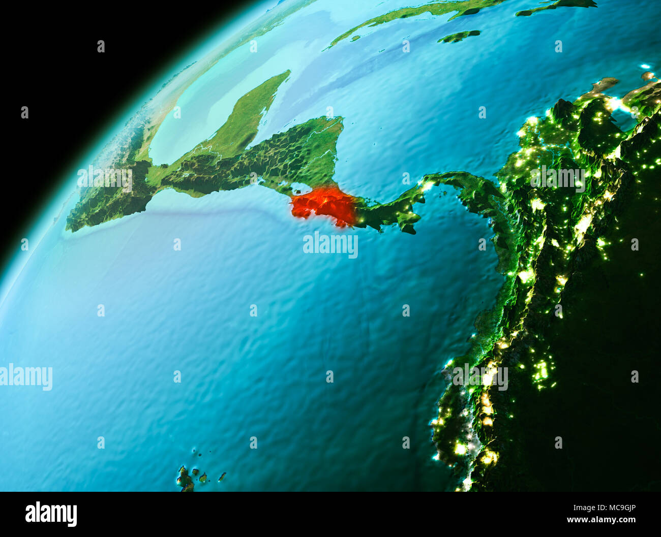 Evening over Costa Rica as seen from space on planet Earth. 3D ...