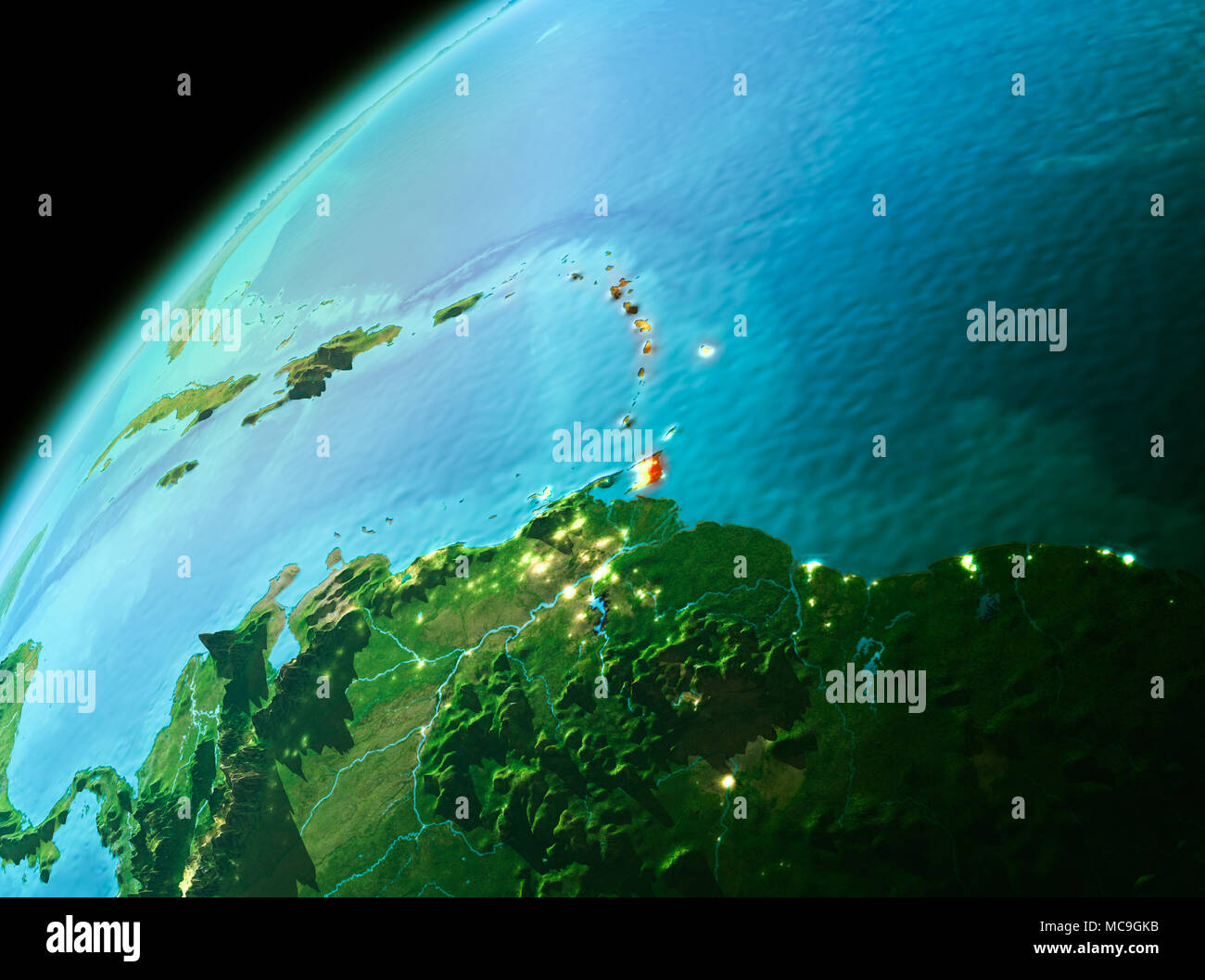 Evening over Caribbean as seen from space on planet Earth. 3D ...