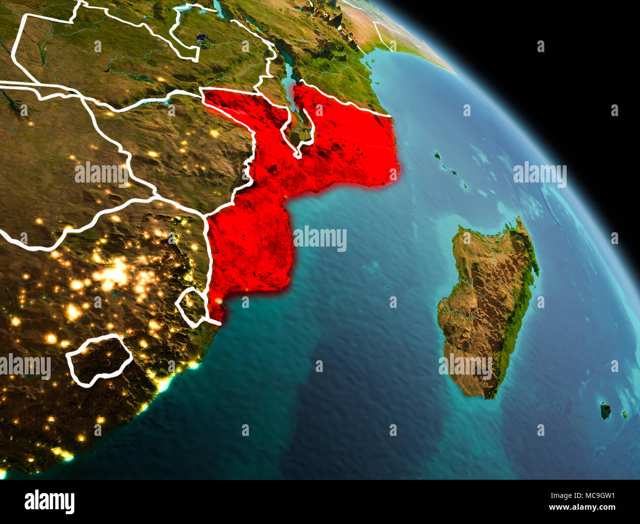 Highlighted satellite image of mozambique hi-res stock photography and ...