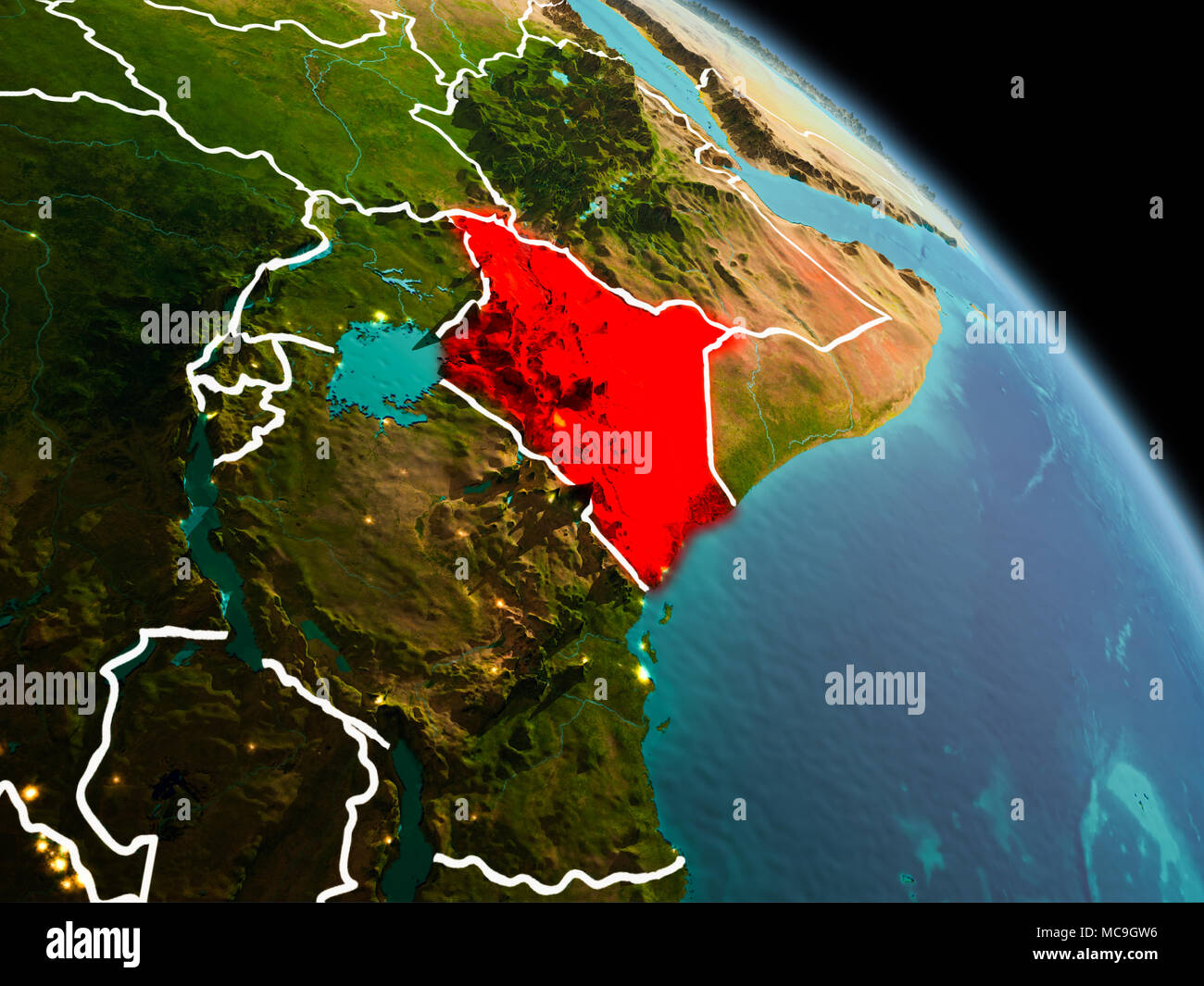 Highlighted satellite image of kenya hi-res stock photography and ...