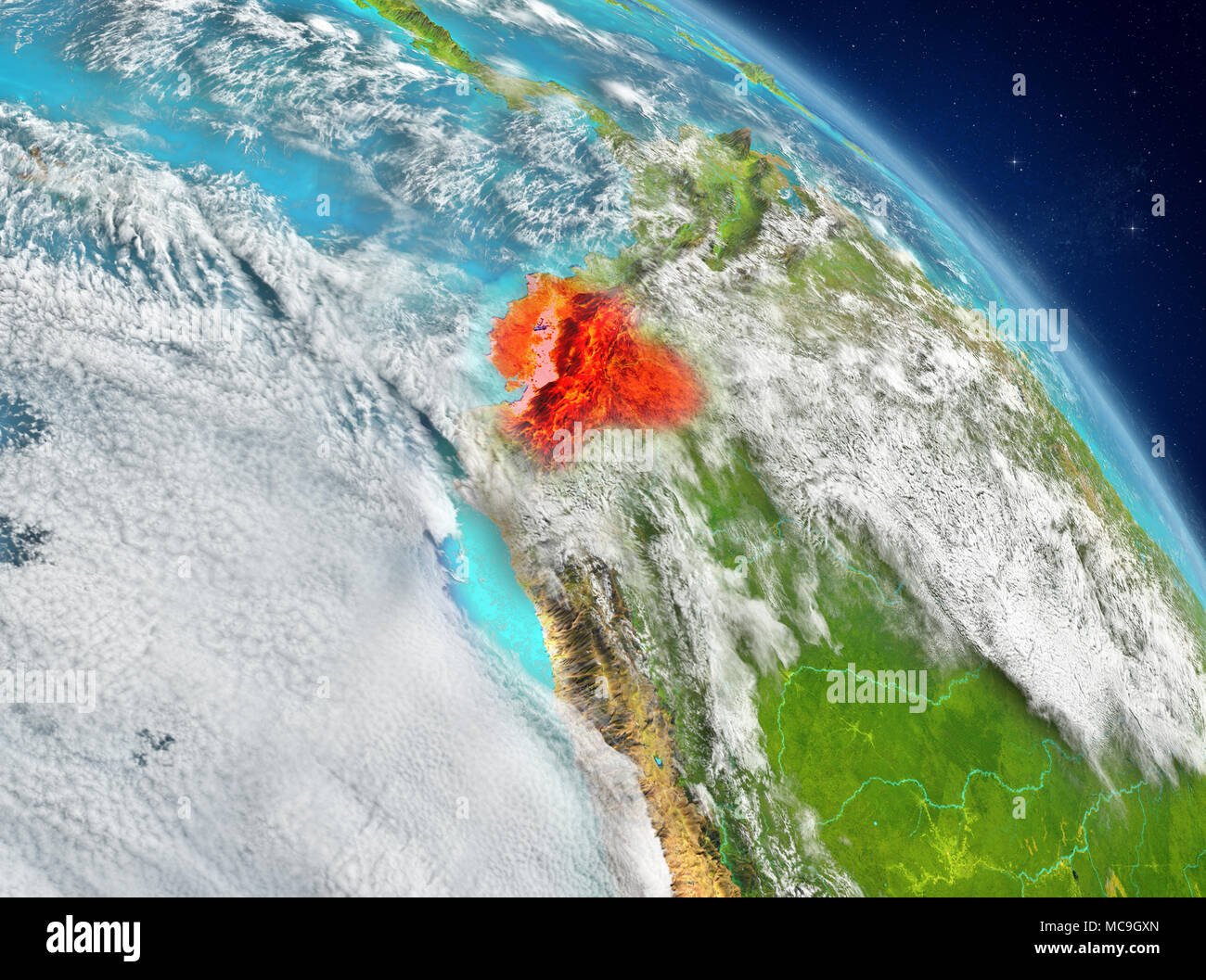 Illustration of Ecuador as seen from Earth’s orbit. 3D illustration ...