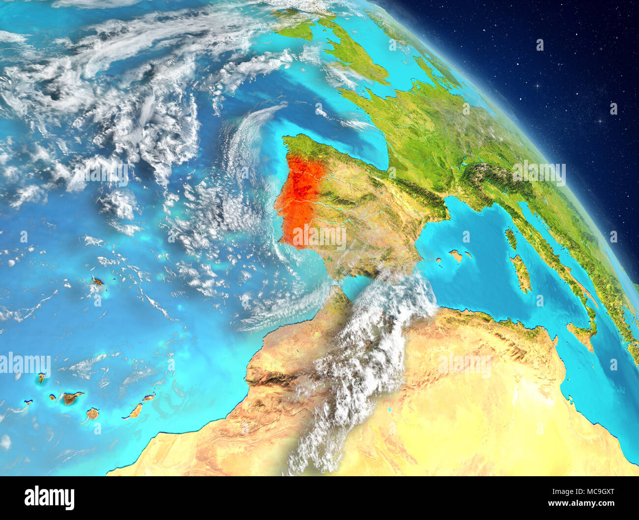 Illustration of Portugal as seen from Earth’s orbit. 3D illustration ...