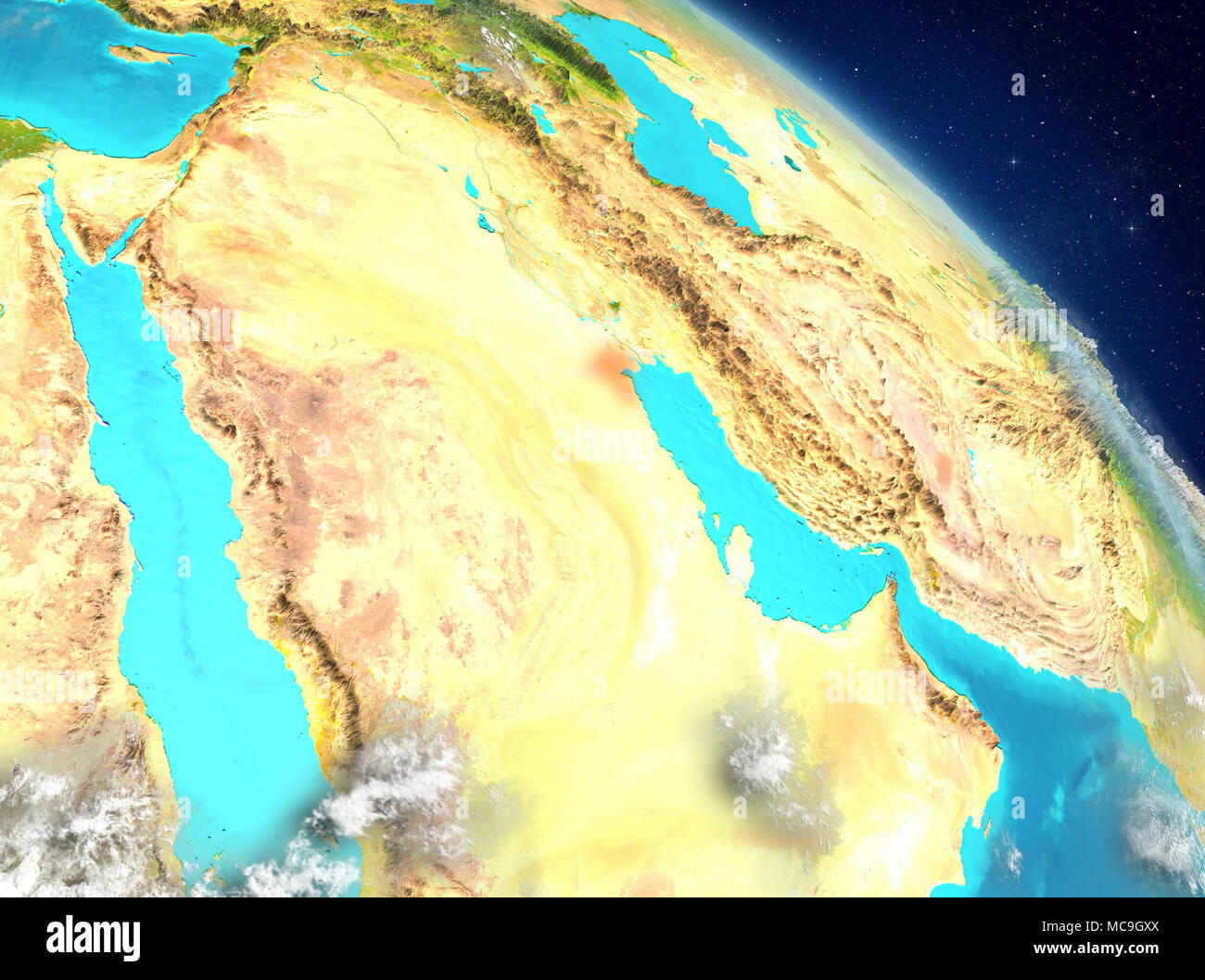 Illustration of Kuwait as seen from Earth’s orbit. 3D illustration ...