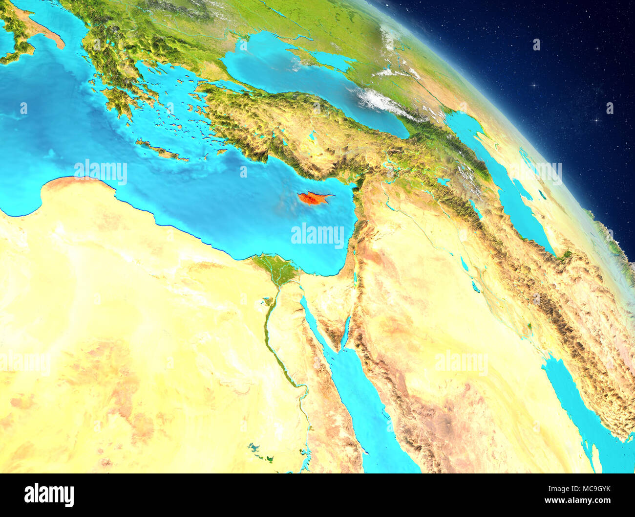 Illustration of Cyprus as seen from Earth’s orbit. 3D illustration ...