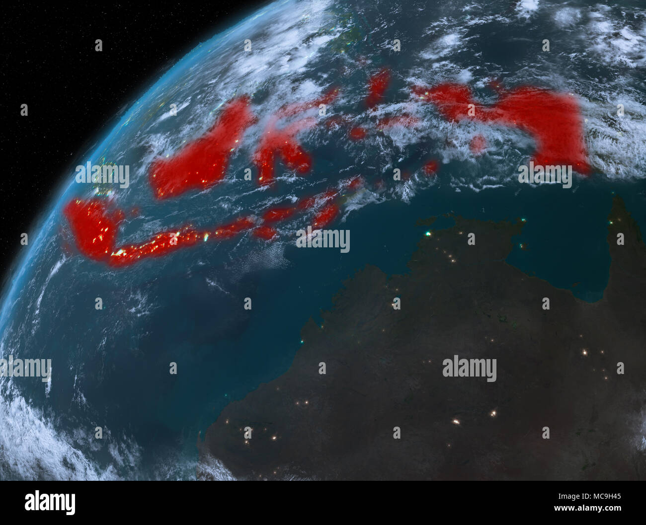 Illustration of Indonesia as seen from Earth’s orbit at night. 3D ...