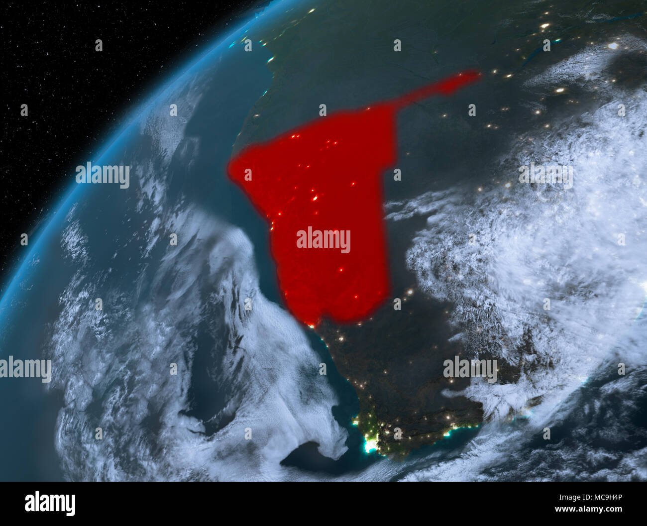 Illustration of Namibia as seen from Earth’s orbit at night. 3D ...