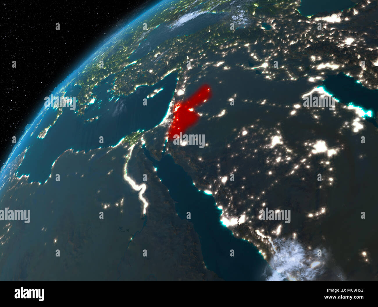 Illustration of Jordan as seen from Earth’s orbit at night. 3D ...
