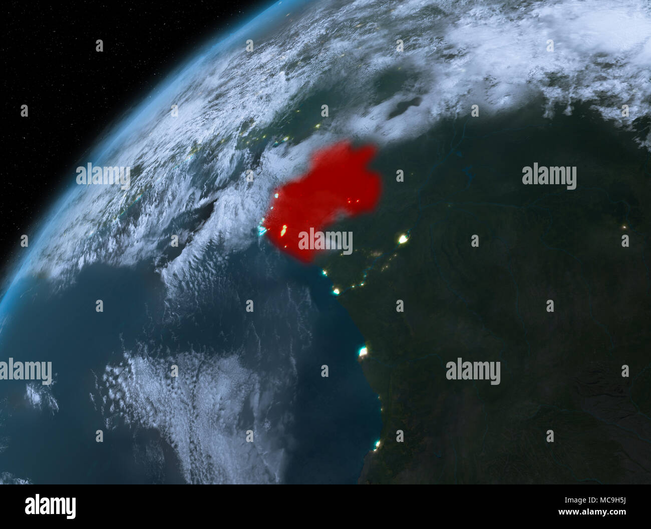 Illustration of Gabon as seen from Earth’s orbit at night. 3D ...