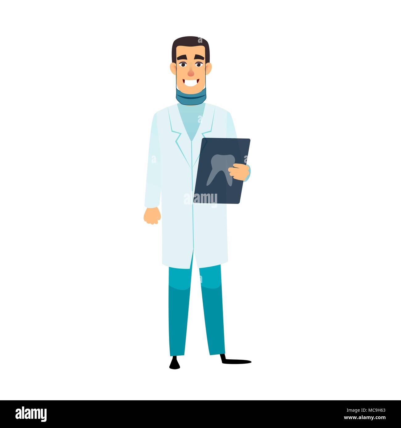 Dentist flat cartoon character. Stomatologist is holding an x-ray of ...