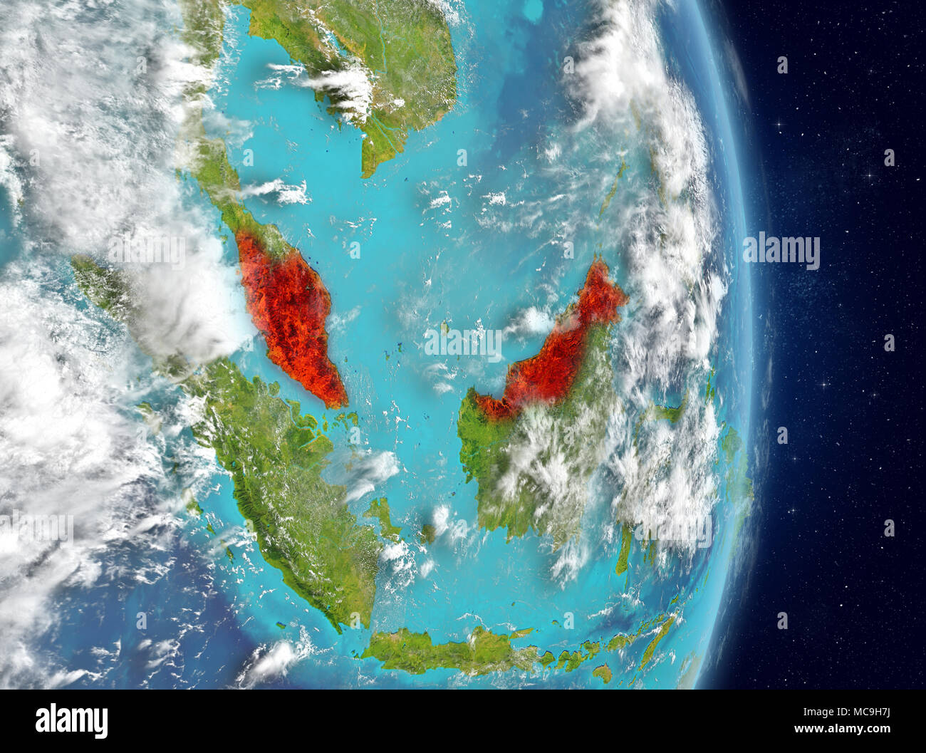 Space view of Malaysia highlighted in red on planet Earth with ...