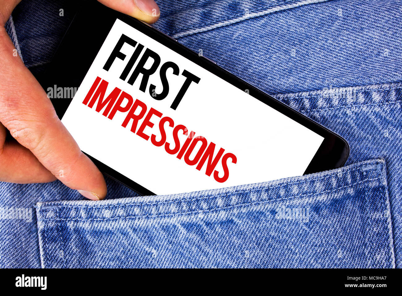 Text sign showing First Impressions. Conceptual photo Encounter ...
