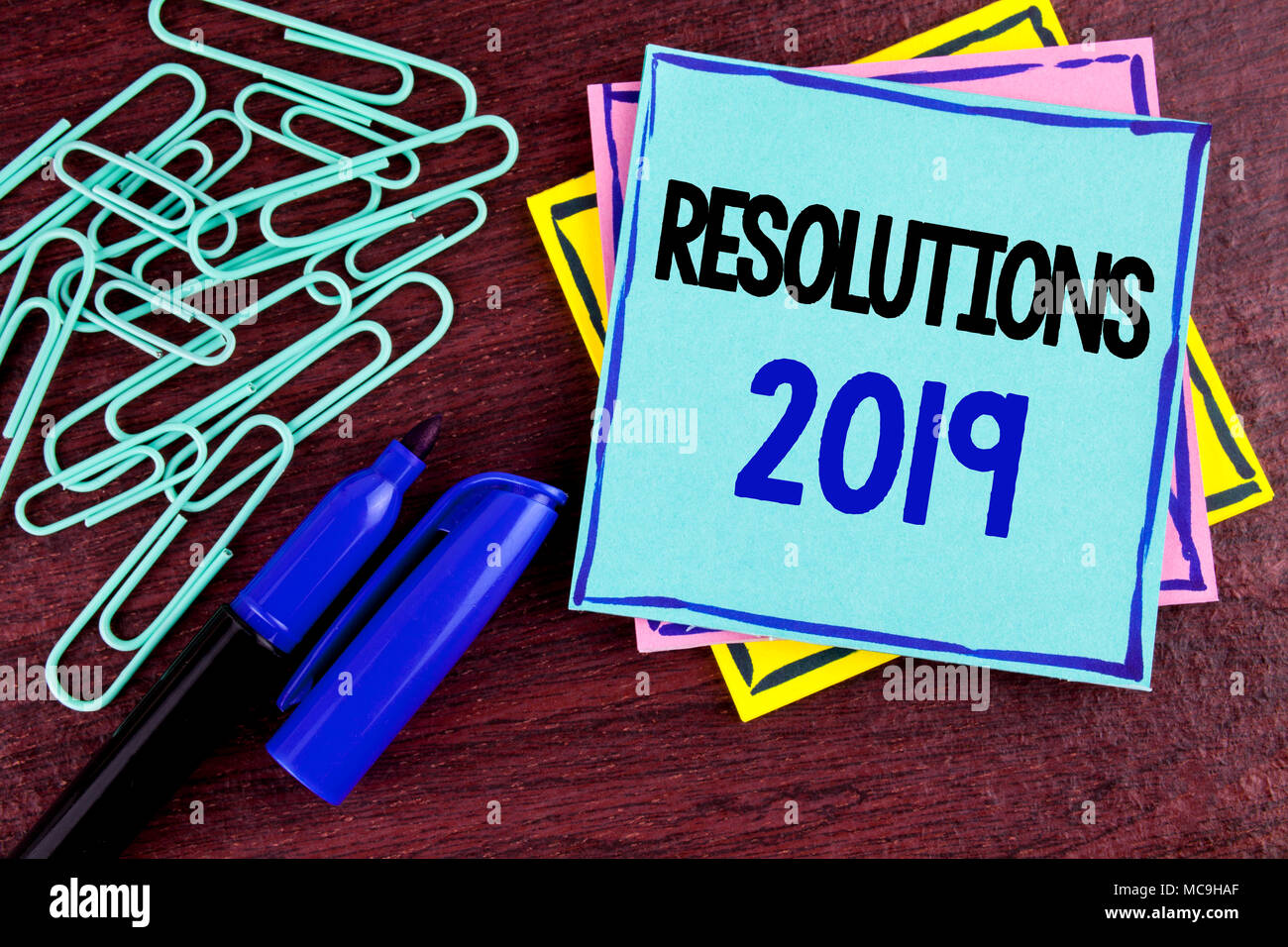 Handwriting text Resolutions 2019. Concept meaning Positive ...