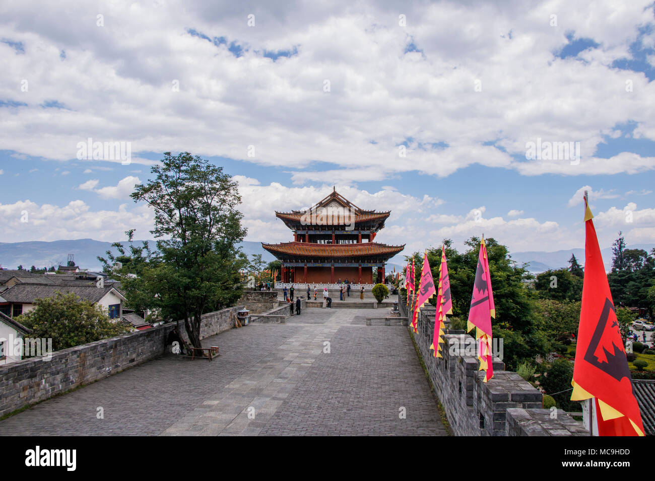 Ancient Chinese architecture turret stone brick wall building in Dali ...