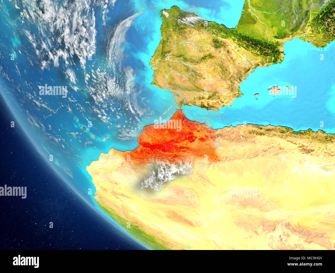 Morocco from orbit of planet Earth with highly detailed surface ...