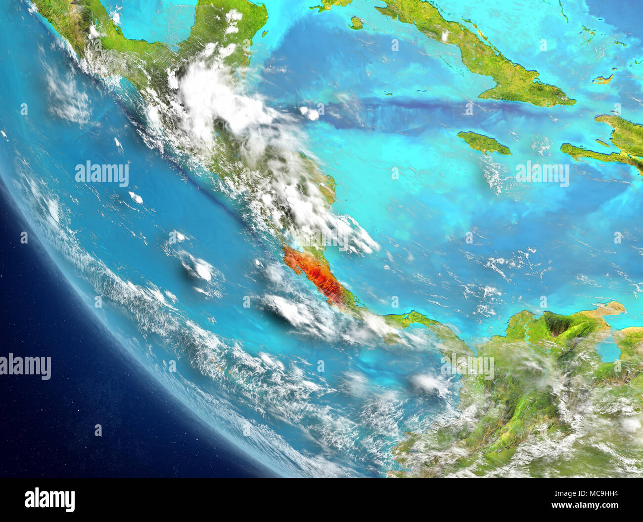 Costa Rica from orbit of planet Earth with highly detailed surface ...