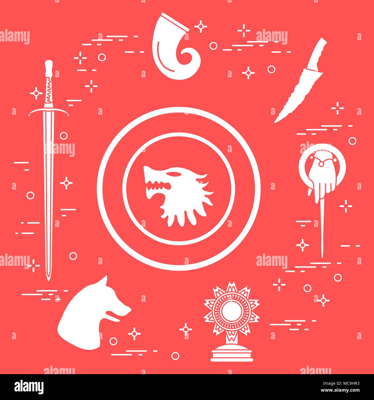 Symbols of the popular fantasy television series. Art and cinema theme ...