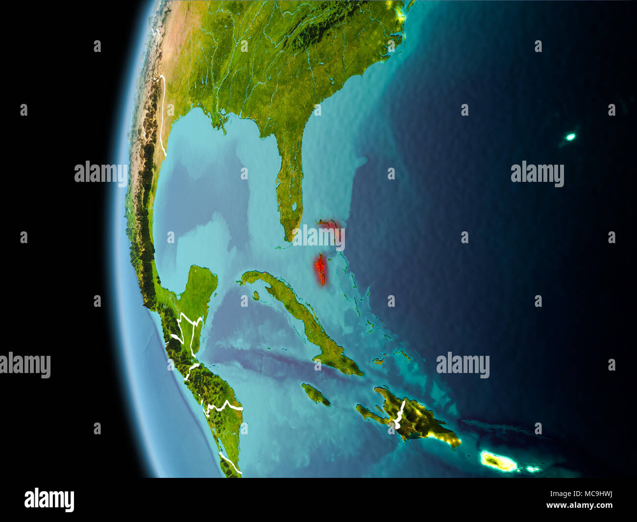 Evening over Bahamas as seen from space on planet Earth with visible ...