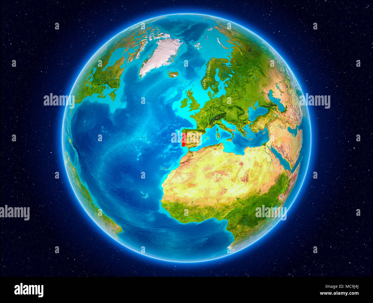 Highlighted Satellite Image Of Portugal High Resolution Stock ...