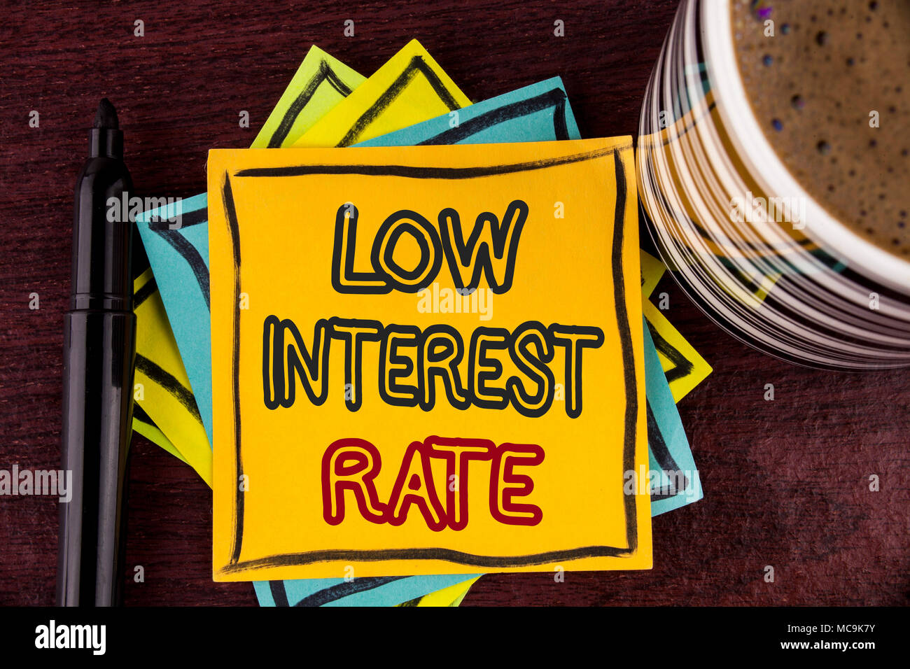 Writing note showing Low Interest Rate. Business photo showcasing ...