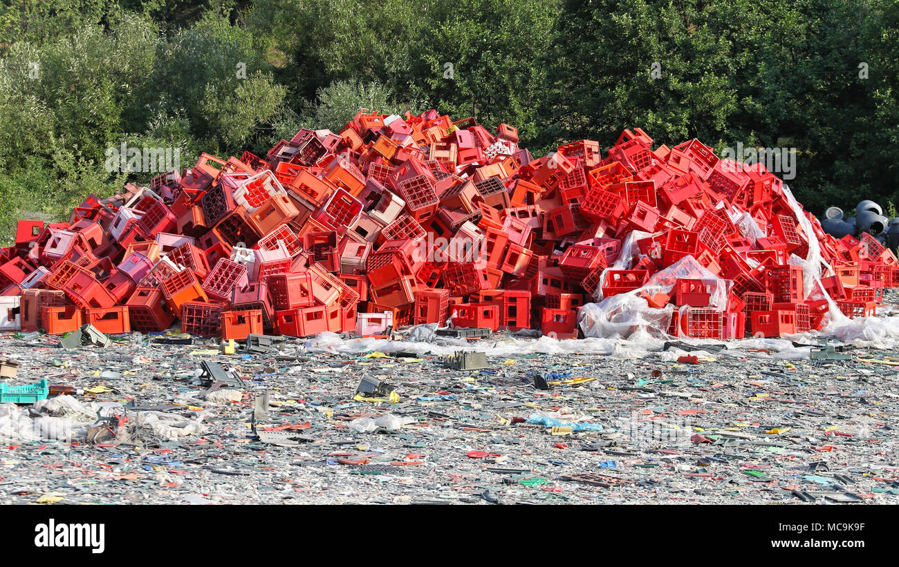 Big Bunch of Red Crates for Recycling Stock Photo - Alamy